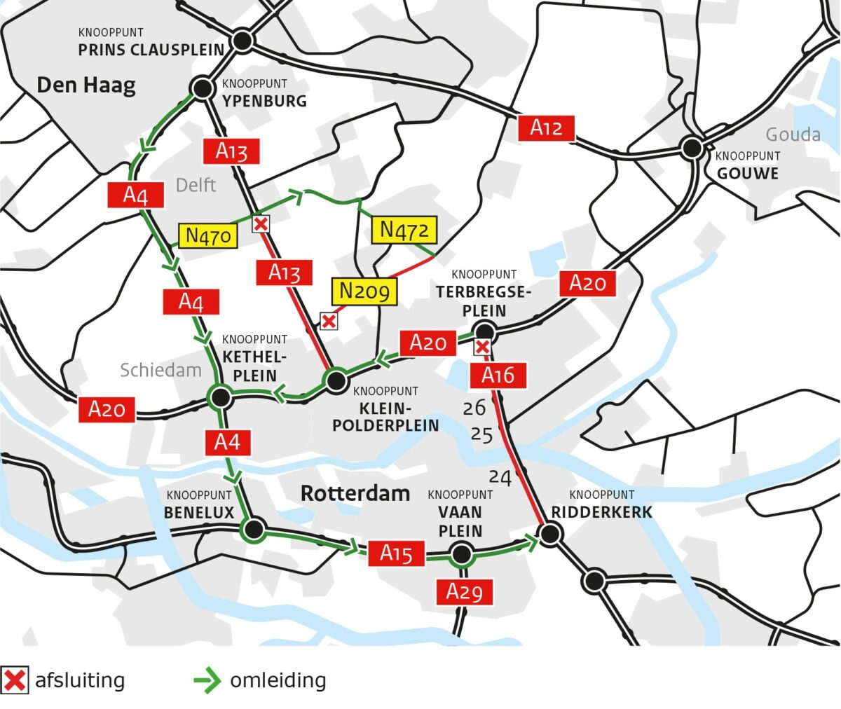Weekendafsluitingen A16 en A13 in oktober voor aansluiting nieuwe A16 Rotterdam | Transport Online